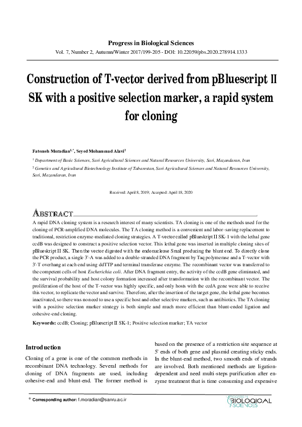(PDF) Construction of T-vector derived from pBluescript ΙΙ SK with a ...