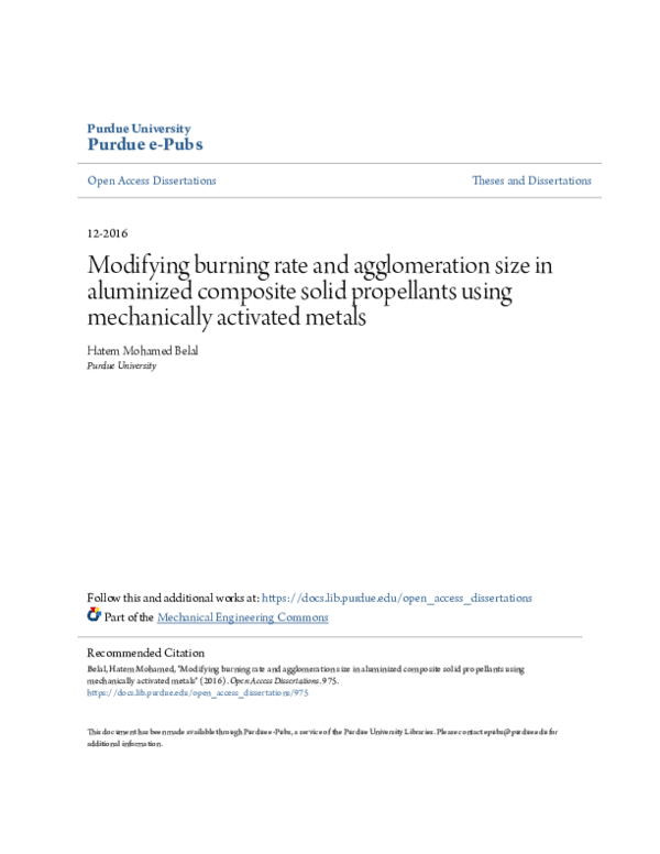 (PDF) Modifying burning rate and agglomeration size in aluminized composite solid propellants ...