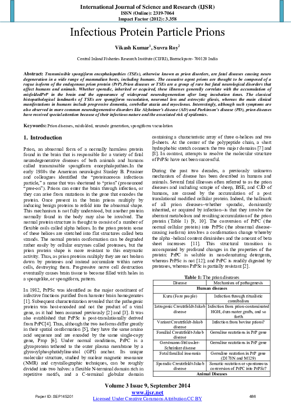 (PDF) Infectious Protein Particle Prions