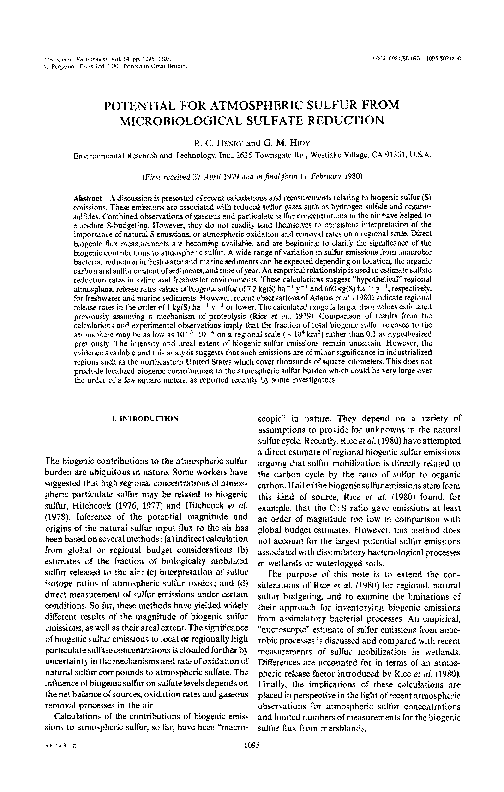 (PDF) Potential for atmospheric sulfur from microbiological sulfate ...