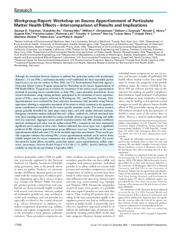 Pdf Workgroup Report Workshop On Source Apportionment Of Particulate