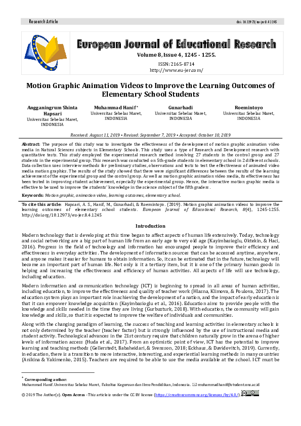 (PDF) Motion Graphic Animation Videos to Improve the Learning Outcomes ...