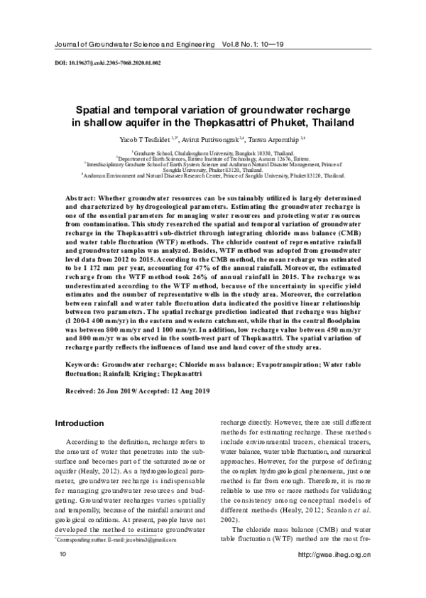 (PDF) Spatial and temporal variation of groundwater recharge in shallow aquifer in the ...
