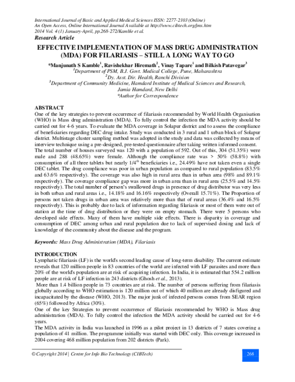 (PDF) Effective Implementation of Mass Drug Administration (Mda) for ...