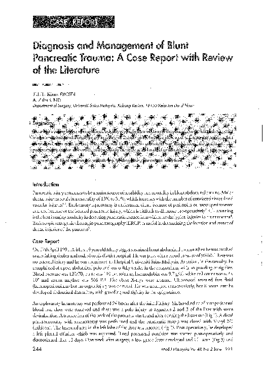 (PDF) Blunt Pancreatic Trauma: Case Report Review