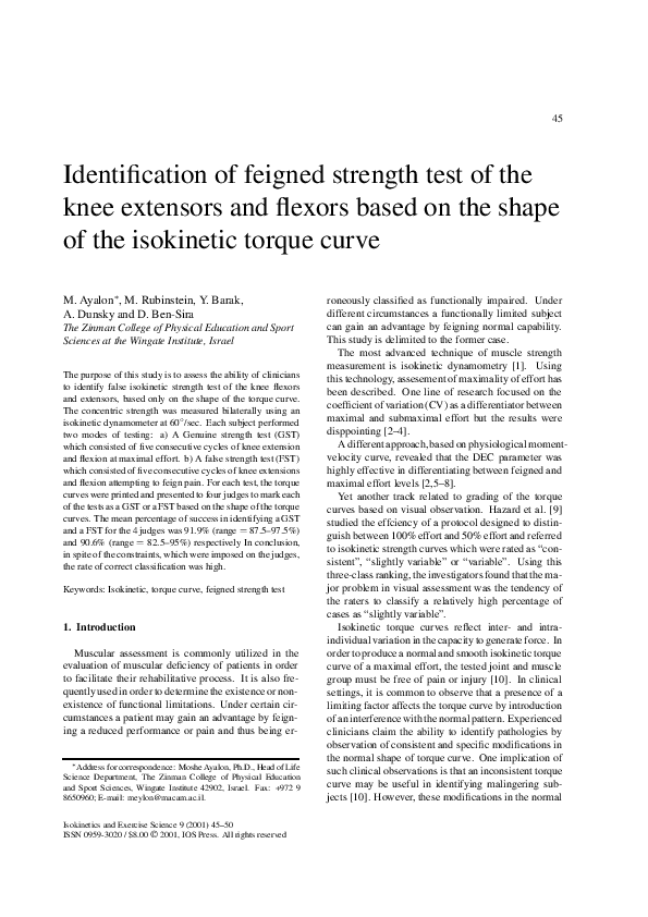 (PDF) Identification of feigned strength test of the knee extensors and ...