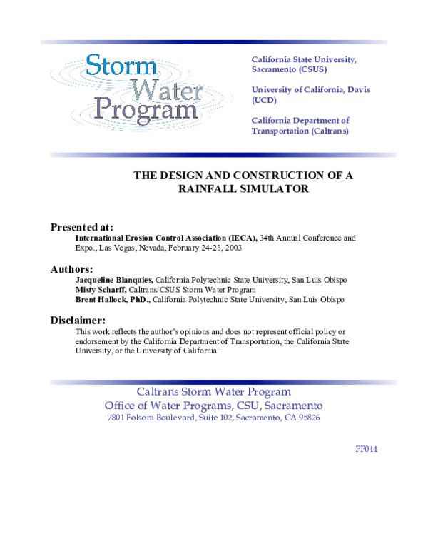 (PDF) The Design and Construction of a Rainfall Simulator