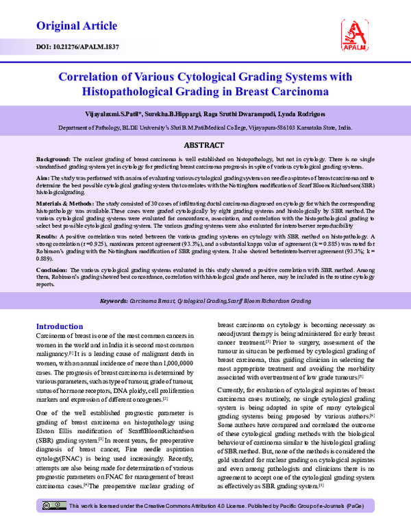 (PDF) Correlation Of Various Cytological Grading Systems With ...