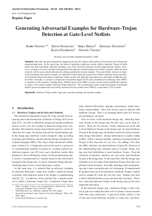 Pdf Generating Adversarial Examples For Hardware Trojan Detection At Gate Level Netlists