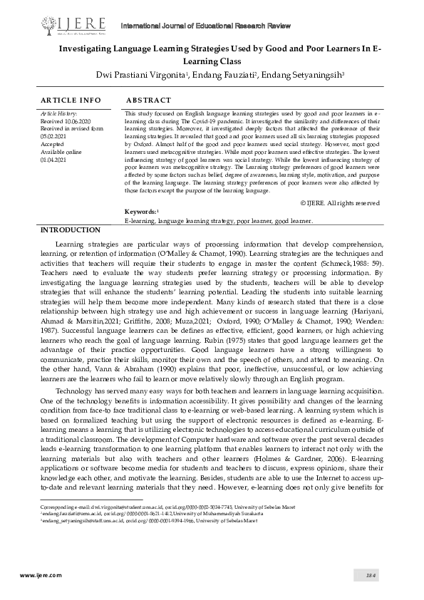 (PDF) Investigating The Language Learning Strategies Used By Proficient ...