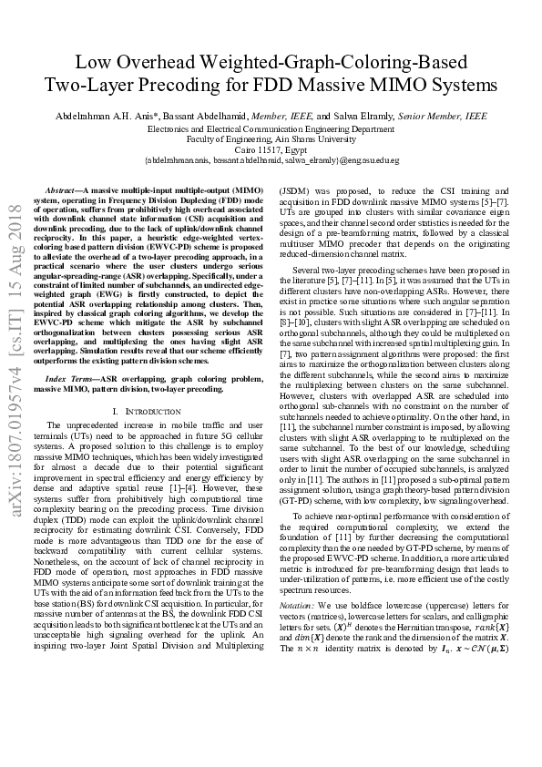 Pdf Low Overhead Weighted Graph Coloring Based Two Layer Precoding For Fdd Massive Mimo Systems