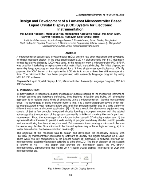 (PDF) Design and Development of a Low-cost Microcontroller Based Liquid Crystal Display (LCD ...