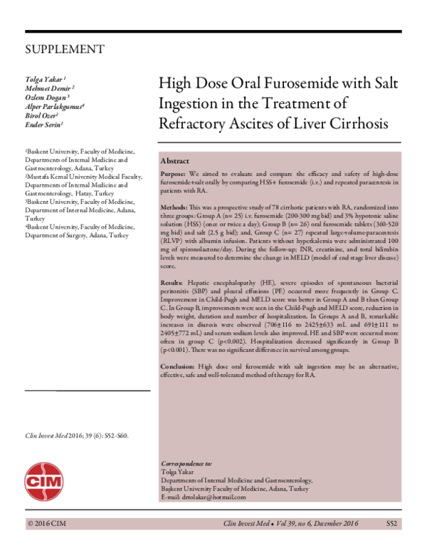 (PDF) High Dose Oral Furosemide with Salt Ingestion in the Treatment of ...