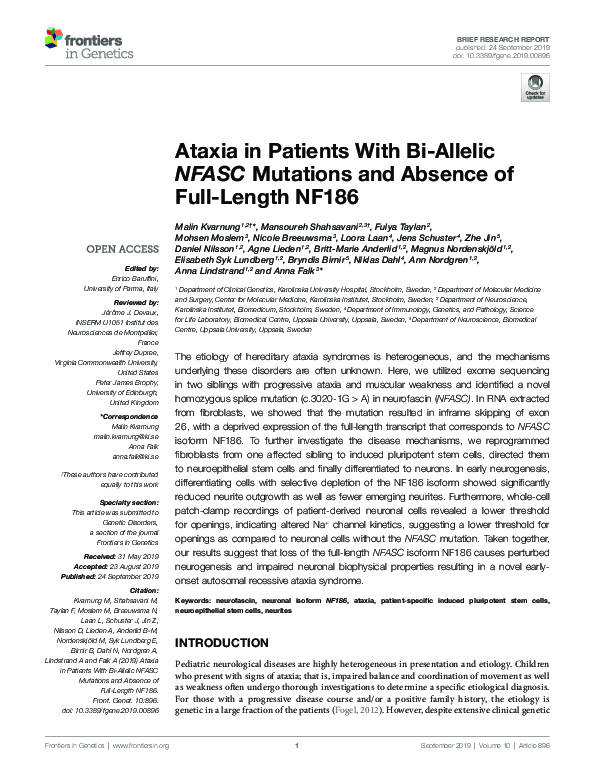 (PDF) Ataxia in Patients With Bi-Allelic NFASC Mutations and Absence of ...