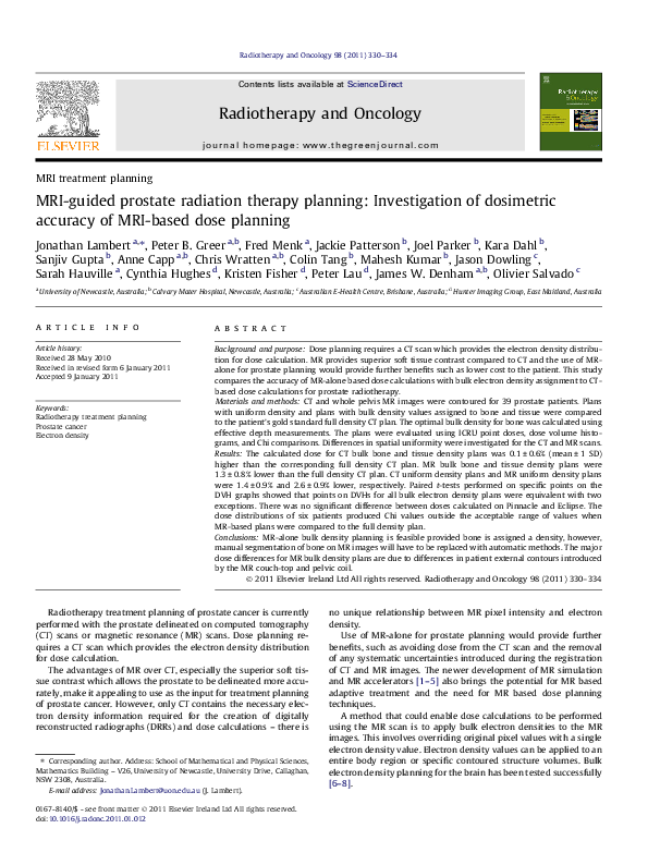 (PDF) MRI-guided prostate radiation therapy planning: Investigation of dosimetric accuracy of ...