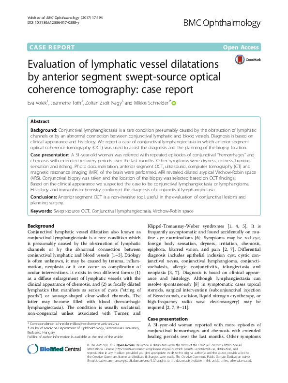 (PDF) Evaluation of lymphatic vessel dilatations by anterior segment swept-source optical ...