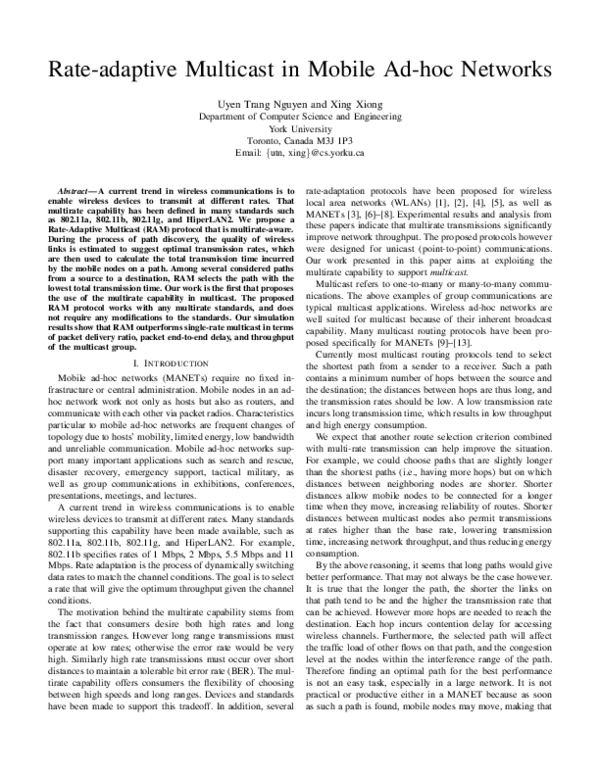 (PDF) Rate-adaptive multicast in mobile ad-hoc networks