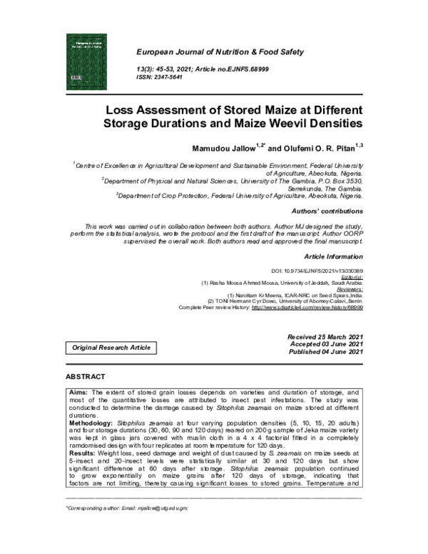 (PDF) Loss Assessment of Stored Maize at Different Storage Durations ...