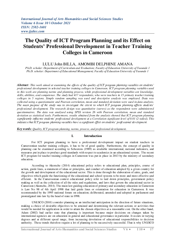 (PDF) The Quality of ICT Program Planning and its Effect on Students ...