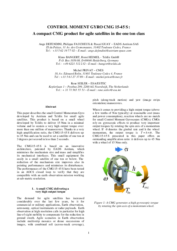 (PDF) Control Moment GYRO CMG 15-45 S: a compact CMG product for agile ...