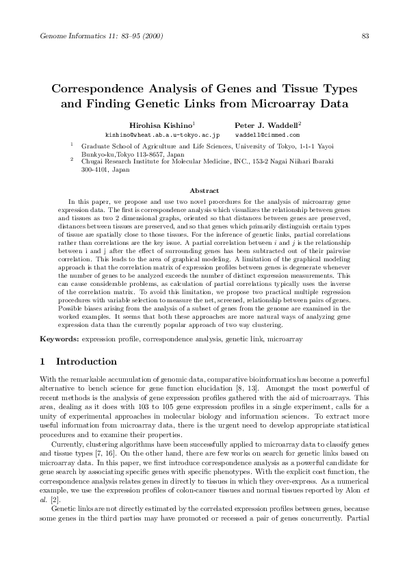 (PDF) Correspondence analysis of genes and tissue types and finding genetic links from ...