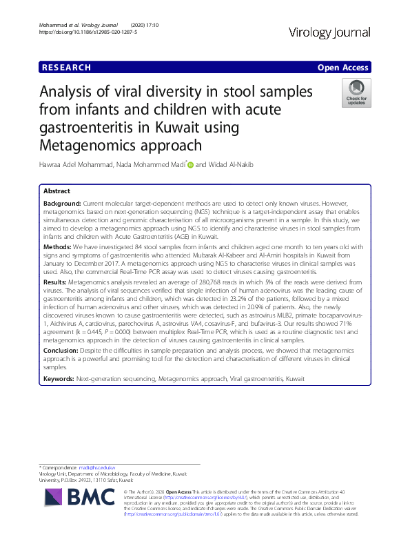 (PDF) Analysis of viral diversity in stool samples from infants and ...