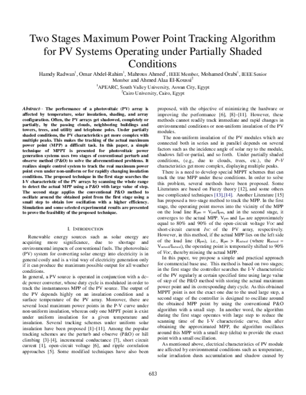 (PDF) Two Stages Maximum Power Point Tracking Algorithm for PV Systems ...