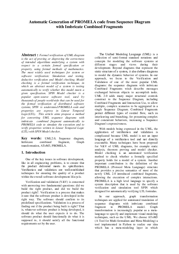 (PDF) Automatic generation of PROMELA code from sequence diagram with ...
