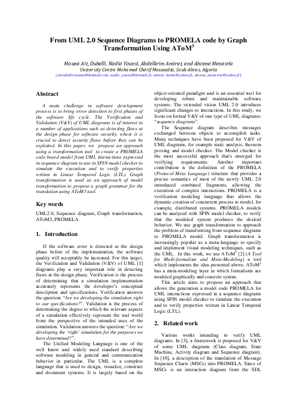 (PDF) From UML 2.0 Sequence Diagrams to PROMELA code by Graph ...