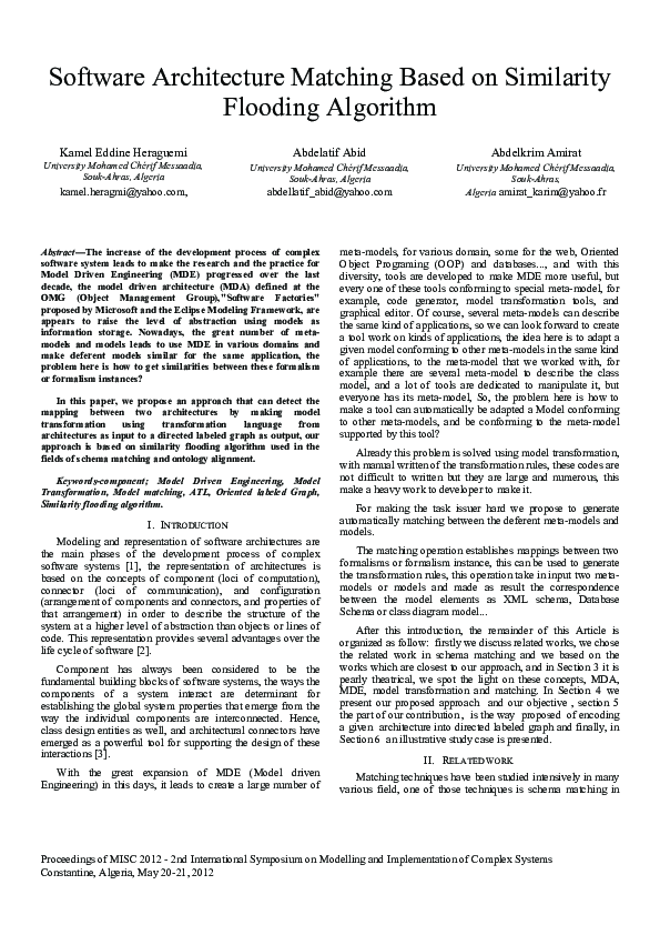 (PDF) Software Architecture Matching Based on Similarity Flooding Algorithm