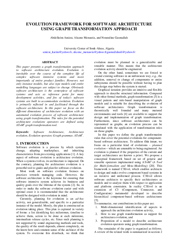 Pdf Evolution Framework For Software Architecture Using Graph