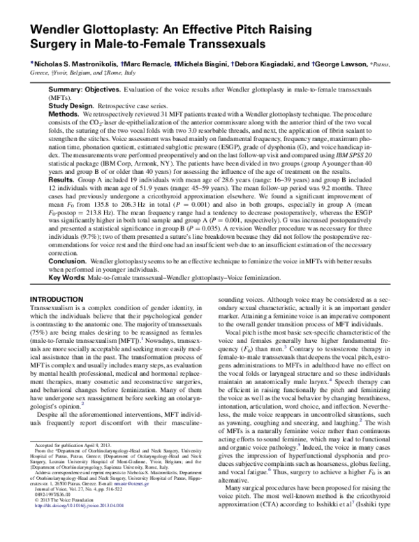 (PDF) Wendler Glottoplasty: An Effective Pitch Raising Surgery in Male ...