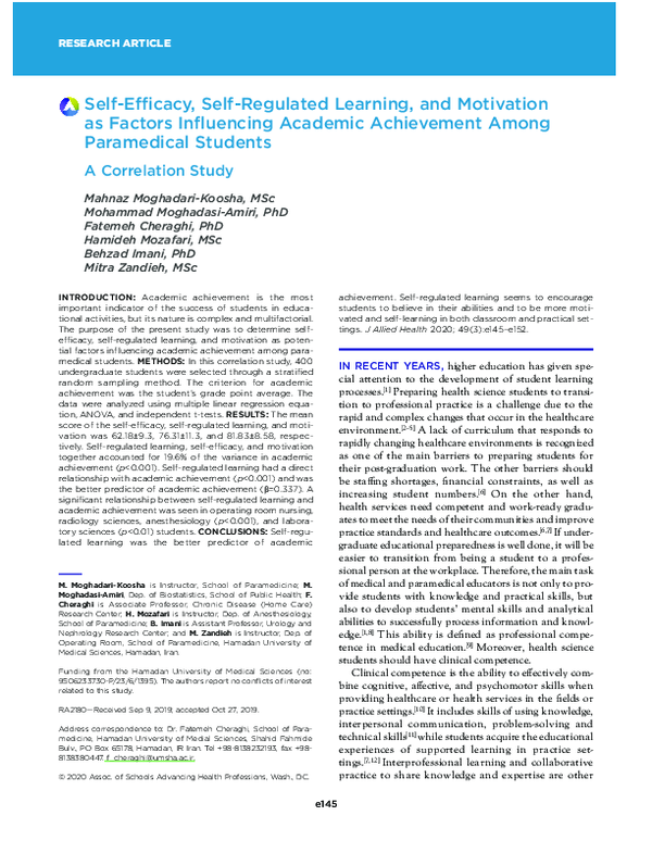 (PDF) Self-Efficacy, Self-Regulated Learning, and Motivation as Factors Influencing Academic ...