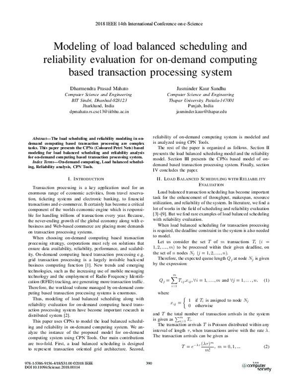 Pdf Modeling Of Load Balanced Scheduling And Reliability Evaluation For On Demand Computing