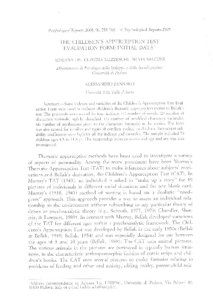 (PDF) The Children's Apperception Test Evaluation Form: Initial Data 1