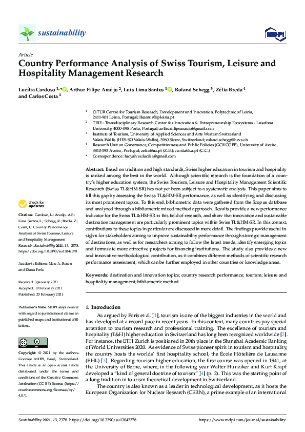 (PDF) Country Performance Analysis of Swiss Tourism, Leisure and ...