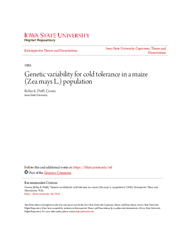 (PDF) Genetic variability for cold tolerance in a maize (Zea mays L ...