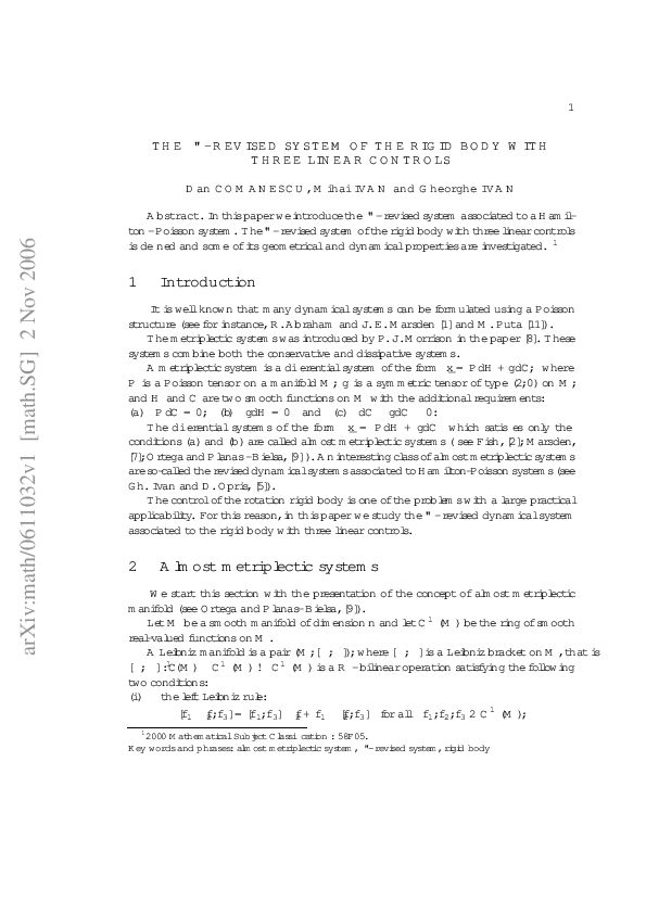 (PDF) The " - Revised System of the Rigid Body with Three Linear Controls