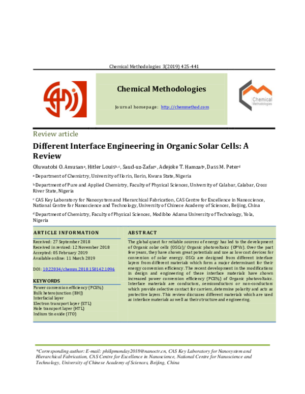 (PDF) Different Interface Engineering in Organic Solar Cells: A Review