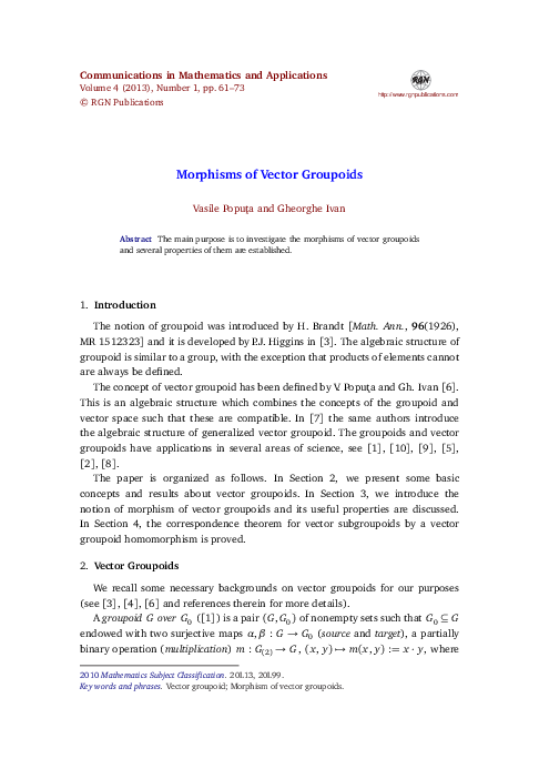 (PDF) Morphisms of Vector Groupoids