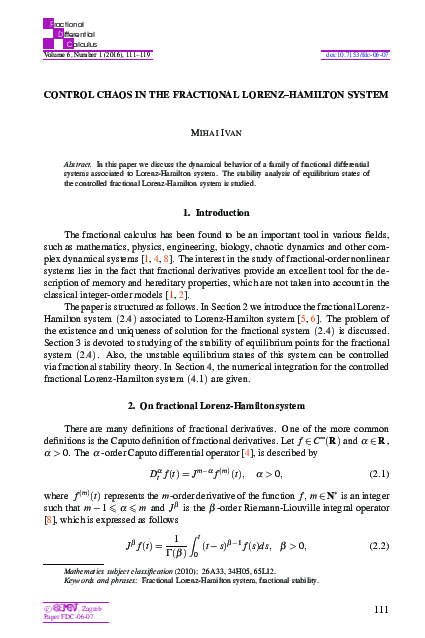 (PDF) Control chaos in the fractional Lorenz-Hamilton system