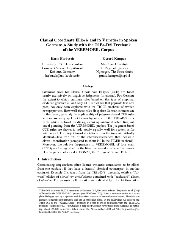 (PDF) Clausal coordinate ellipsis and its varieties in spoken German: A ...