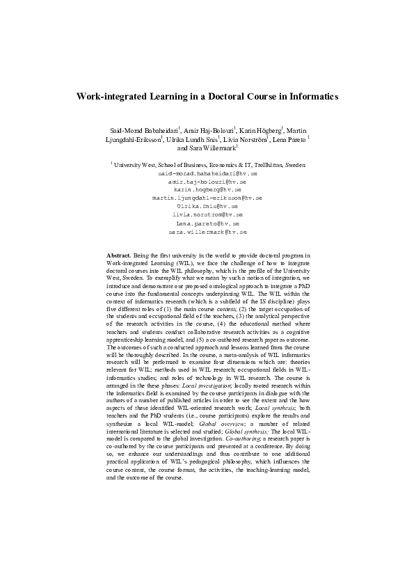 (PDF) Work-integrated Learning in a Doctoral Course in Informatics