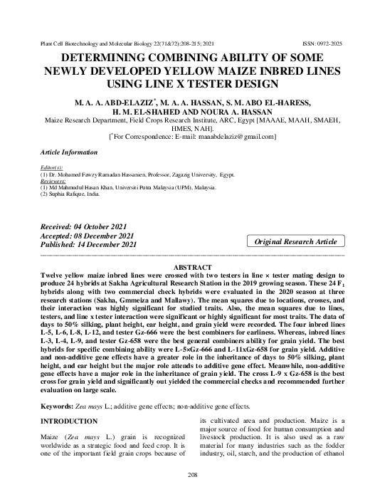 DETERMINING COMBINING ABILITY OF SOME NEWLY DEVELOPED YELLOW MAIZE ...