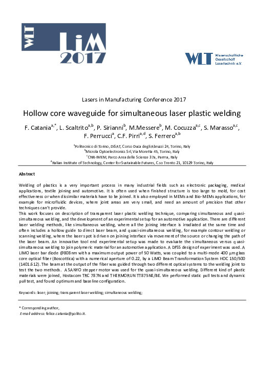 (PDF) Hollow core waveguide for simultaneous laser plastic welding
