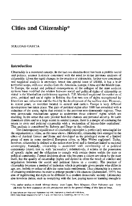 (PDF) Cities and citizenship