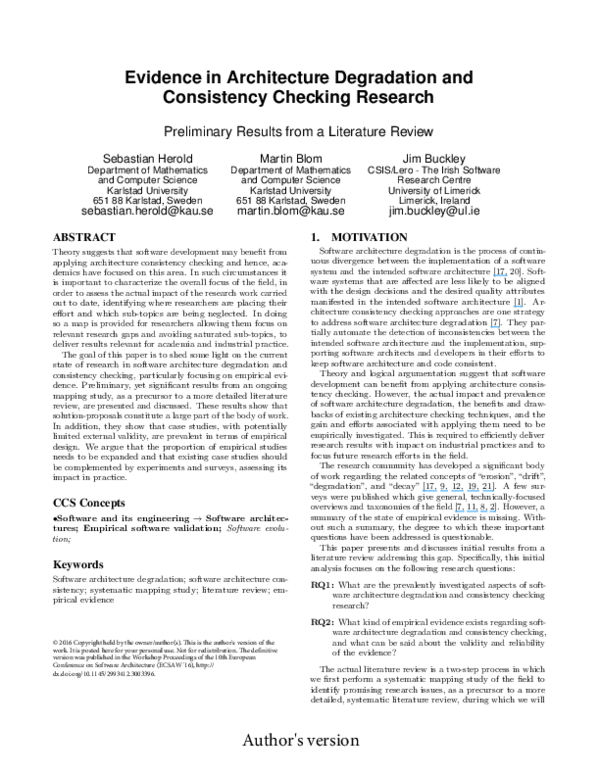 Evidence In Architecture Degradation And Consistency Checking Research