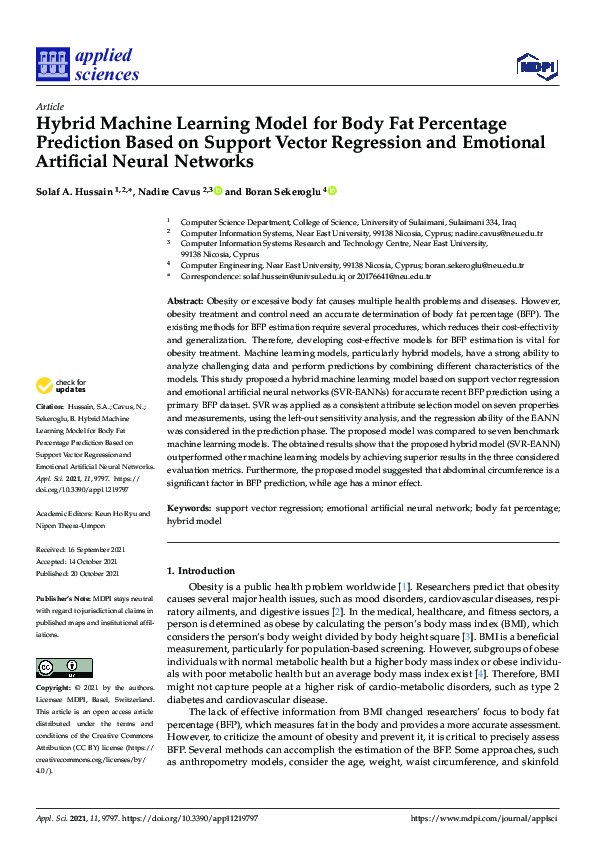 (PDF) Hybrid Machine Learning Model for Body Fat Percentage Prediction Based on Support Vector ...