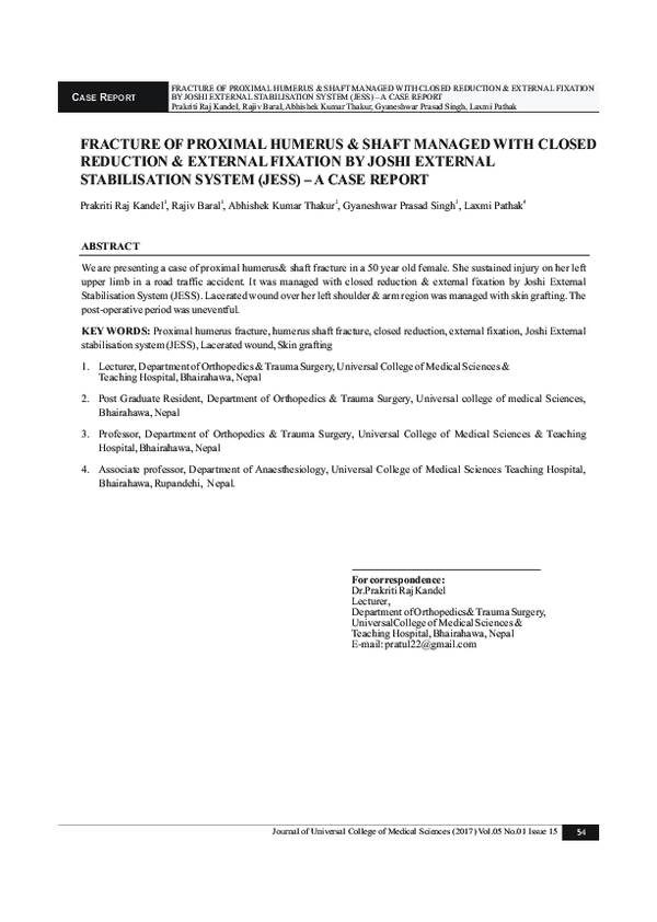 (PDF) Fracture of Proximal Humerus & Shaft Managed With Closed Reduction & External Fixation by ...