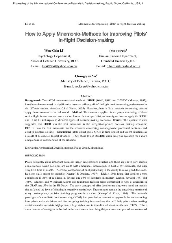 (PDF) How to apply mnemonic-methods for improving pilots in-flight ...